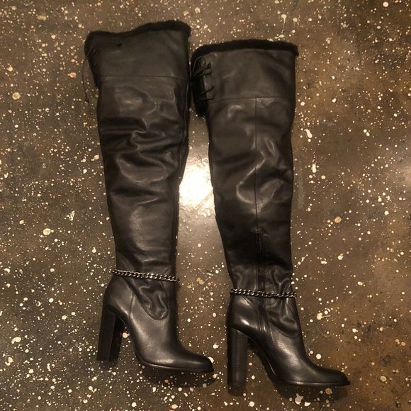 DUNDAS | Shoes | Dundas X Revolve Kate Boots Black Leather Fur Chain ...